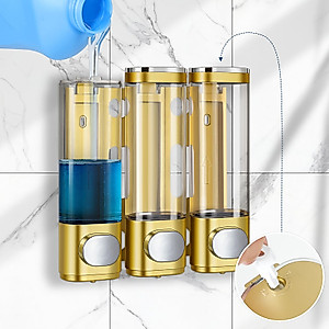 YIAOZ 3-in-1 Room Wall Mounted Bathroom Shower Pump Dispenser and Organizer,with Waterproof Label-can be Used for Shampoo,Conditioner, Body Lotion,Body Wash,Bathroom,Kitchen,Hotel(Golden)