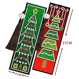 Christmas Tree Diamond Painting Bookmark - pigpigboss 2 Sets Bookmark Diamond Painting with Tassel Christmas Tree Bookmark Diamond Dots Art for Student Teacher Christmas Decor Gift