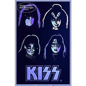 KISS - Four Faces - Officially Licensed, Authentic Blacklight Flocked Poster - 23" x 35"