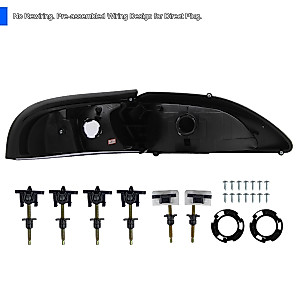 SPEC-D TUNING Black Housing Clear Lens 1PC Headlights + Corner Lights Compatible with 1994-1998 Ford Mustang L+R Pair Head Light Lamp Assembly