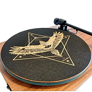 TazStudio Premium slipmat - Cork Turntable Mat [4mm Thick] for Better Sound Support on Vinyl LP Record Player - Cork mat Original Art Design - Psychedelic Geometric Eagle-m8