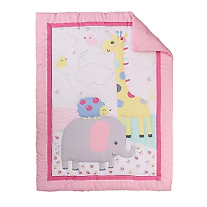 Brandream Baby Crib Bedding Set for Girl Boy Elephant Nursery Bedding with Comforter Fitted Sheet Bed Skirt Diaper Stacker Jungle Animal Elephant Giraffe Bird Design, 4 Piece