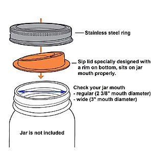 THINKCHANCES Reusable Food Grade and BPA Free Silicone Round Sip Coffee Juice Drinking Straw Lid Set with Stainless Steel Rings for Mason, Ball, Canning Jars, Pack of 4 Sets (Wide Mouth,Round Hole)