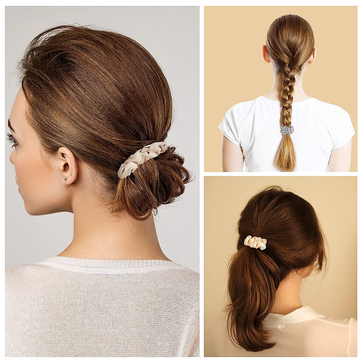 Lolalet Hair Scrunchies Satin Scrunchies for Women, Soft Hair Ties Scrunchy Cute Ponytail Holder Hair Accessories with Elastic Hair Bands for Girls Thick Thin Curly Hair -8 Pack, Style A