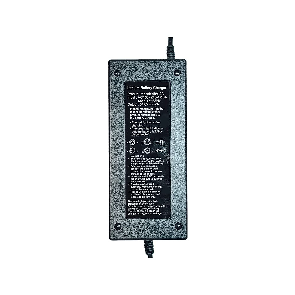 48V Battery Charger 54.6V 2A Power Supply Adapter for Lithium Li-ion Batteries - Ebike Charger With DC Plug and Cooling Fan