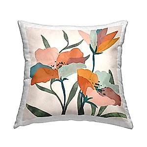 Stupell Industries Modern Orange Pink Flower Petals Blossoms Design by Nina Blue Throw Pillow, 18 x 18, Multi-Color