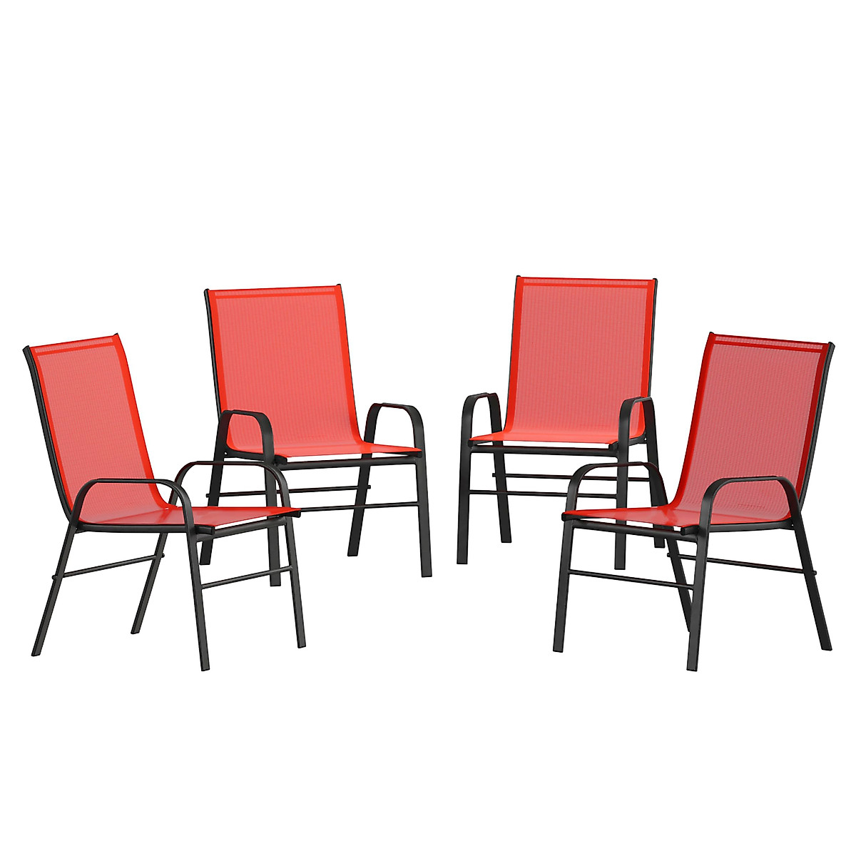 Merrick Lane Set of 4 Manado Series Patio Chairs - Red Flex Comfort Material - Powder Coated Metal Frame - Stack up to 4 High - Ships Fully Assembled