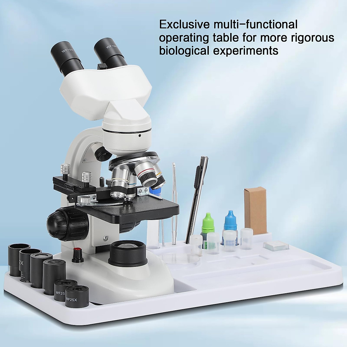 Compound Binocular Microscope, WF10x and WF25x Eyepieces,40X-2000X Magnification, LED Illumination Two-Layer Mechanical Stage (Binocular Four-Hole Microscope)