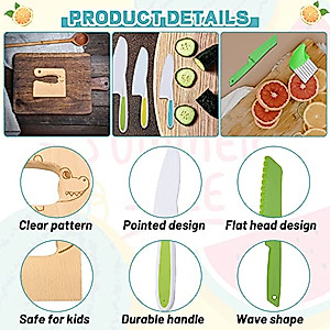 10 Pieces Wooden Kids Kitchen Knife Set, Include Wood Kids Knife Plastic Potato Slicers Cooking Knives Children's Safe Knifes Cake Scraper Kids Cute Rectangle Cutting Board