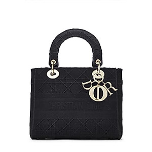 Dior, Pre-Loved Black Embroidered Canvas Lady D-Lite Medium, Black