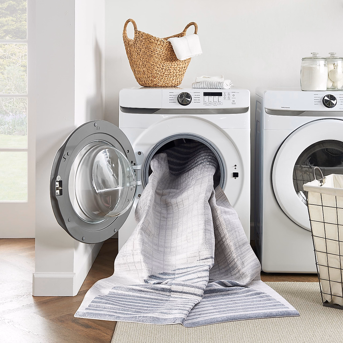 Nourison Astra Machine Washable Geometric Ivory Blue 7'10" x 10' Area -Rug, Easy -Cleaning, Non Shedding, Bed Room, Living Room, Dining Room, Kitchen (8x10)