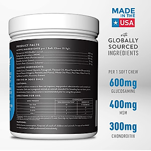 DOGSWELL Hip and Joint Supplement for Dogs - Soft Chews with Glucosamine, Chondroitin, MSM, Boswellia & Turmeric, 1 Pound