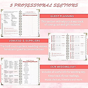 Wedding Planner - Wedding Planning Book, 8.4" x 6.3", Great Wedding Planner Book and Organizer with Hardcover and Elastic Binder for Couples, Timeline & Calendar, Guest Planning, Venues & Suppliers