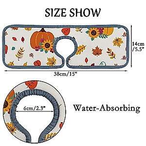 Kitchen Faucet Mat Splash Guard 3 Pieces Autumn Orange Pumpkins Sunflowers Absorbent Faucet Sink for Bathroom Counter,Faucet Counter Water Stains Preventer Drip Catcher