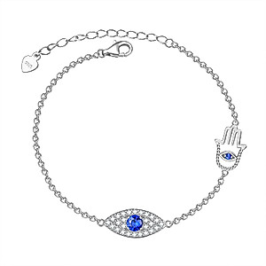 Alphm Evil Eye Hamsa Hand Bracelet S925 Sterling Silver Adjustable Bracelet for Women Evil Eye Jewelry Hamsa Hand Bracelet for Women