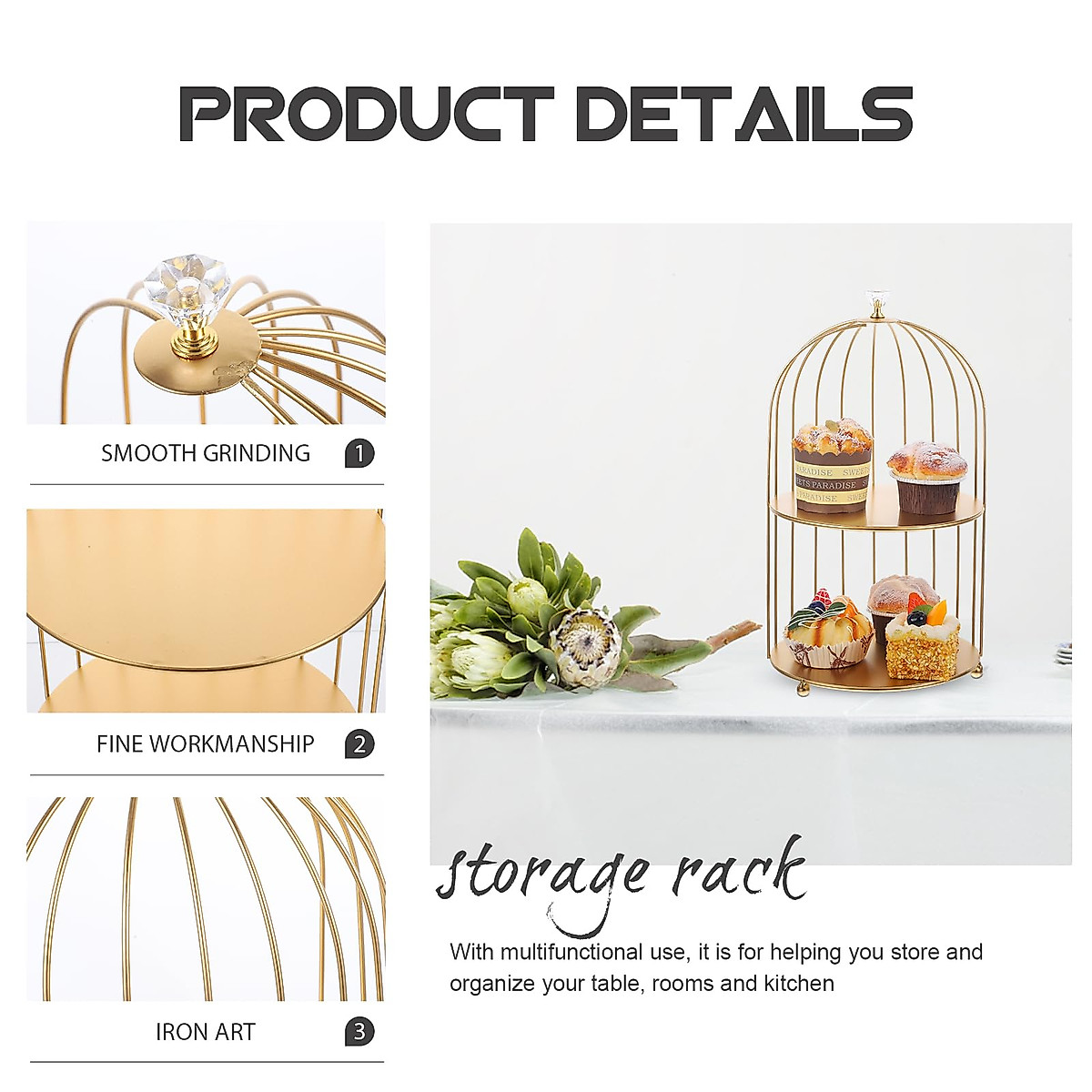 Bird Cage Shape Cosmetic Rack Desktop Makeup Organizer Rack Double Tier Cupcake Stand Essence Perfume Lotion Bottle Shelf Skincare Products Organizer