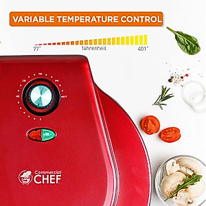 COMMERCIAL CHEF Countertop Pizza Maker, Indoor Electric Countertop Grill, Quesadilla Maker with Variable Temperature