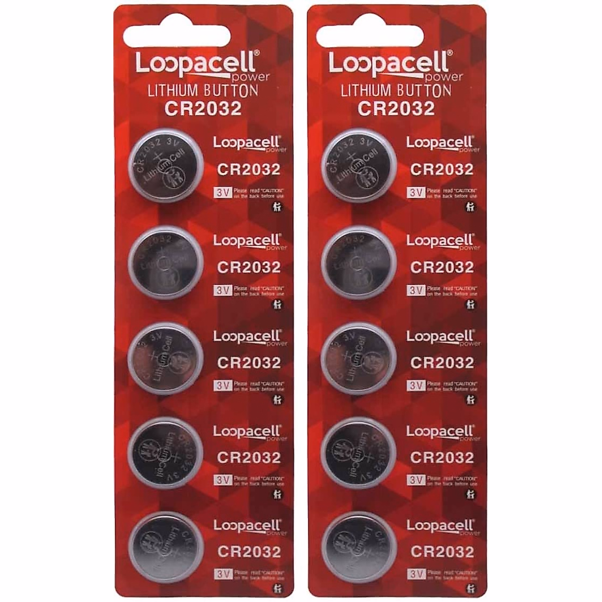 10 Pack Loopacell / 2032 / CR2032 / 3V / Lithium Coin Cell Battery