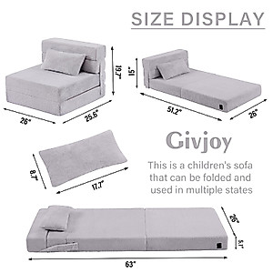 Givjoy Folding Sofa Bed Floor Mattress for Kids with Pillow, Toddler Washable Folding Floor Nap Mat for Sleeping Daycare, Child Fold Up Sofa Futon Folding Chair Bed with Storage Bag for Girls and Boys