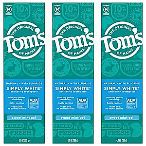 Tom's of Maine Natural Simply White Fluoride Toothpaste, Sweet Mint, 4.7 oz. 3-Pack (Packaging May Vary)