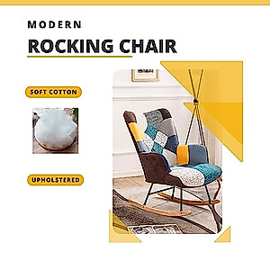 Yeolee Rocking Chair Nursery, Modern Nursing Chair with Accent Design, Comfy Padded Seat, Wooden Base - Ideal Nursery Glider Rocker for Living Room, Bedroom, and Indoor Nursery (with Ottoman)