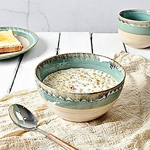 Bosmarlin Ceramic Soup Bowl Set of 4, 26 Oz, Stoneware Cereal Bowl for Oatmeal, Salad, Dishwasher and Microwave Safe, Reactive Glaze (Green, 6 in)