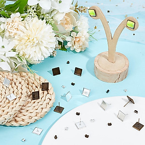 SUNNYCLUE 1 Box 80Pcs Cabochon Stud Earring Blanks Stud Earring Findings Bezel Earrings Studs Blank 40Pcs Earring Base Tray Bezels Settings 40Pcs Ear Nuts Earring Backs for Jewelry Making DIY Kit