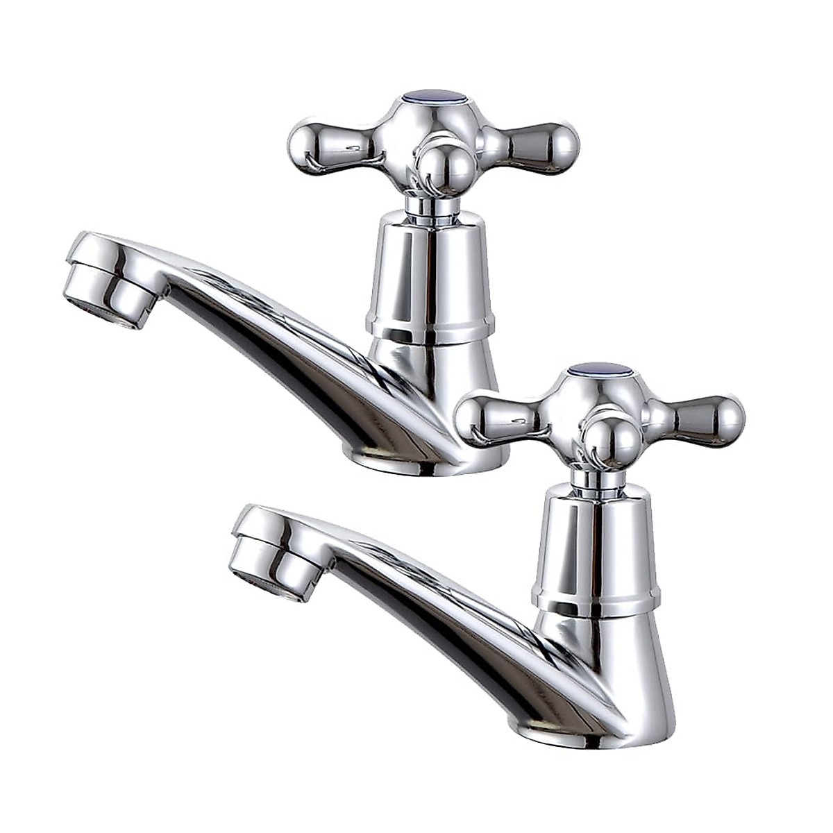 DOITOOL 2 Pcs Basin Taps Mixers Bathroom Sink Tap Basin Mixer Tap Single Lever Basin Faucet Cross Handle Cold Water Sink Basin Taps for Bathroom Kitchen ((Blue Drop Model)
