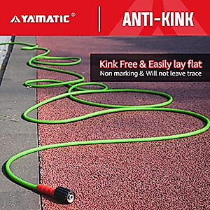 YAMATIC Super Flexible Pressure Washer Hose 50 FT 1/4", Kink Resistant Power Washer Hose Replacement for Flexzilla Uberflex Ryobi Genarac Troy Bilt Honda M22-14mm Rated 3200 PSI/Max 3700 PSI,Green