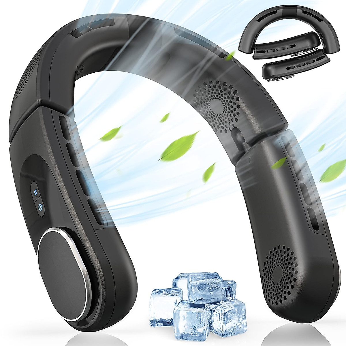 aimdty ChillGo Bladeless Neck Fan - 5200mAh Personal Portable Fan - Neck Air Conditioner - Cooling Wearable Fan Rechargeable - MAX 12Hrs, 4 Motors, Foldable - Great Gifts for Men Women - Black