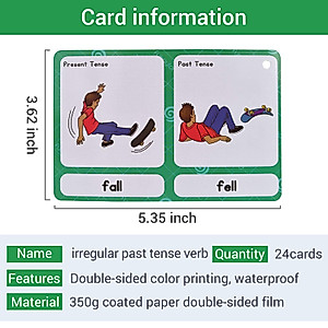 Richardy Irregular Verbs/Verb Tense 2 Themes English Flash Cards Kids Pocket Card, Kindergarten Preschool Educational Toys, Kindergarten Supplies