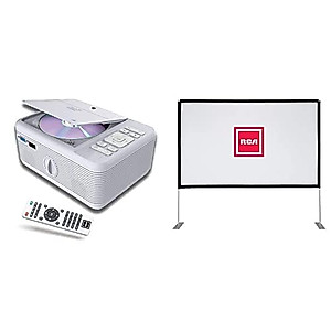 RCA Projector with Built-in Bluetooth & DVD Player - Movie Portable Projector, 1080P Supported for HD, Video - Indoor/Outdoor Projection Screen on Stand Included