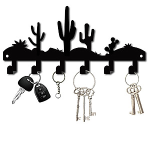 CREATCABIN Cactus Metal Key Holder Hanger Organizer Rack Wall Mounted Decor Decorative 6 Hooks for Entryway Front Door Kitchen Office University Dormitory,with Screws and Anchors 10.6inch x 5.1inch
