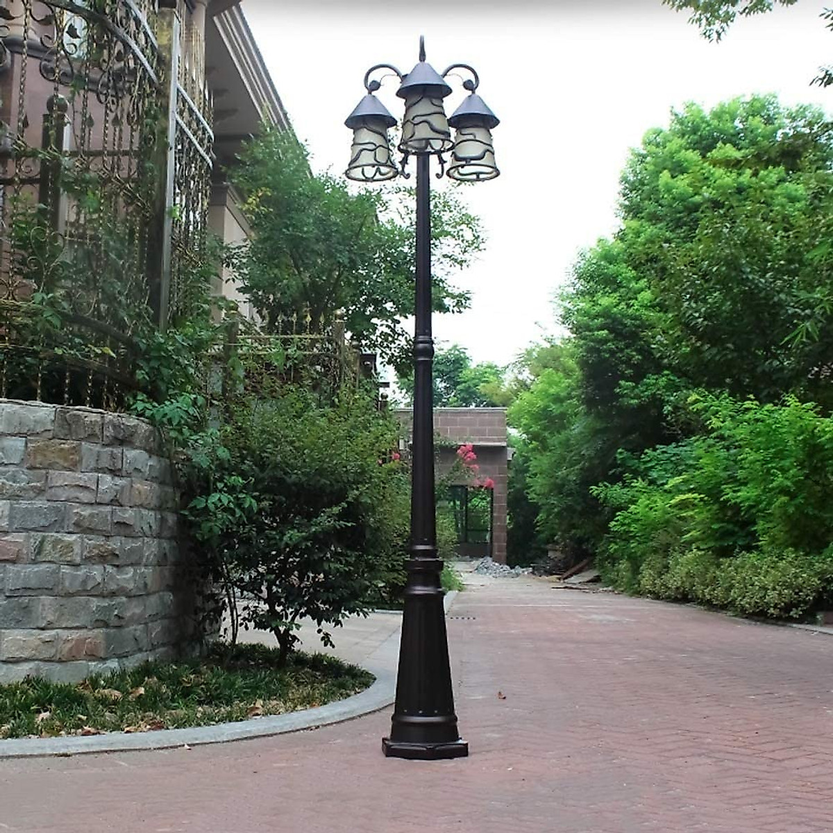 MODEBHD 200cm 3-Heads Continental Glass Column Lamp Modern Simple Waterproof Lawn Lantern Garden Street Lights Post Pillar Fence Garden Lamp Bollard Lamp Outdoor Table Desk Lamp Floor Lamp