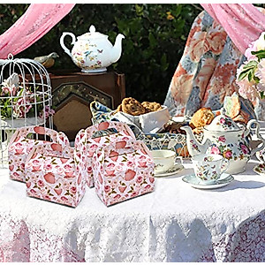 24 Pack Tea Party Favor Gift Boxes Floral Teapot Paper Treat Box Bag Wrapping for Tea Pot Theme Bridal & Baby Shower Wedding Birthday Party Supplies Decorations Fill with Candy Cupcake Goodies Prizes