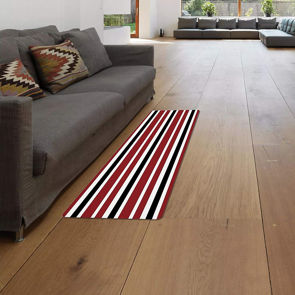 Libaoge Kitchen Mat Rug Set of 2 Red Black White Stripe Runner Rug Anti-Fatigue Comfort Memory Foam Standing Mat Non-Slip Floor Door Mat for Bathroom 23.6x35.4in+23.6x70.9in