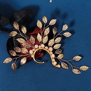 Elf Ear Cuff Fairy Single Left Handmade Non Piercing Earring for Women (Golden Leaves)