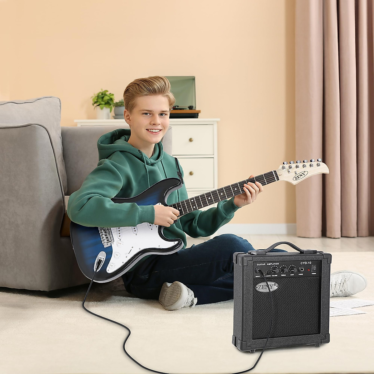 ZENY 39" Full Size Electric Guitar with Amp, Case and Accessories Pack Beginner Starter Package, Blue Ideal Christmas Thanksgiving Holiday Gift