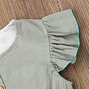 Toddler Kids Baby Girl Flutter Sleeve Short Romper Jumpsuit Botton Down Shirt Tops with Bowknot (Light Green 6-12 Months)