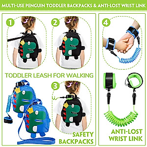 4 Pieces Toddler Leashes Dinosaur Toddler Backpack Leash Kids Backpack Harness with Leash Cute Backpack Anti-Lost Rope Toddler Safety Belt Anti Lost Wrist Link for 3-5 Years Old Kid Girl Boy