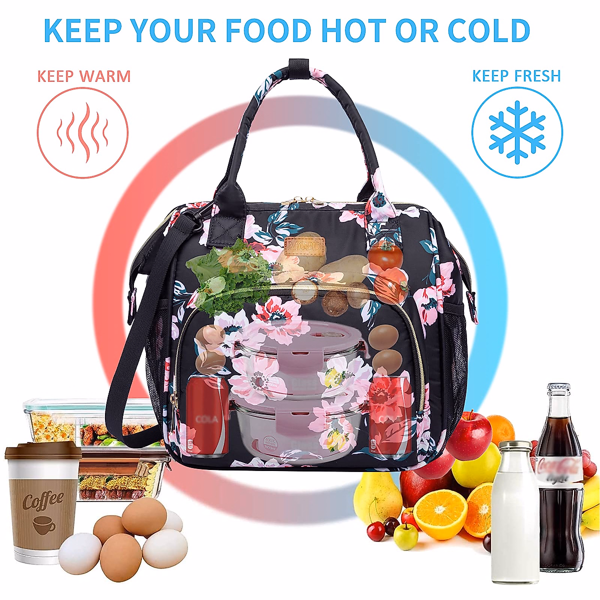 MCBD Lunch bags Insulated Lunch Box for Women,3 Carrying Way Large Tote Bag,Leakproof Reusable Cooler Backpack with Adjustable Shoulder Strap for School Office Picnic Beach