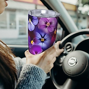 EKPRAVDKTF Purple Flower 20oz Insulated Stainless Steel Tumbler With Lids And Straws, Double Wall Vacuum Travel Coffee Mug, Thermal Cup For Cold & Hot Drinks, Reusable Metal Straw & Brush