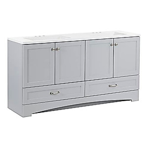 Spring Mill Emlyn Double Bathroom Vanity with 2 Cabinets, 2 Drawers, and White Sink Top, ‎18.75" D x 60.25" W x 32.89" H, Pearl Gray