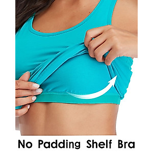 beautyin Tank Tops for Women with Built in Bra Racerback Camisole 2 Pack Aqua L