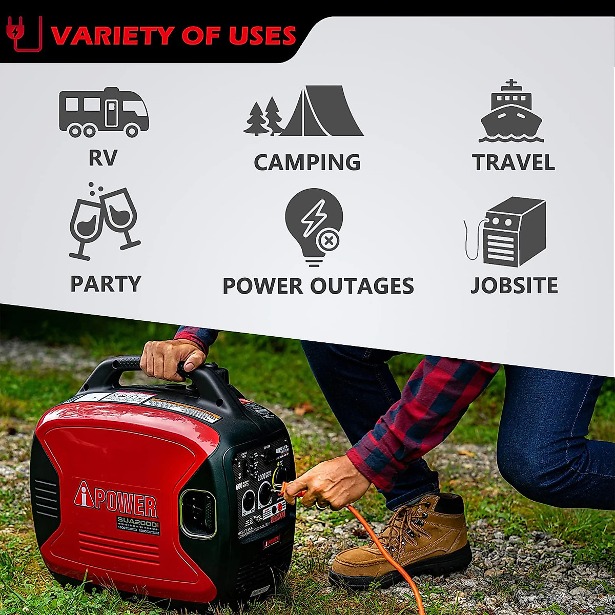 A-iPower Portable Inverter Generator, 2000W Ultra-Quiet RV Ready, EPA Compliant, Small & Ultra Lightweight For Backup Home Use, Tailgating & Camping (SUA2000iV)