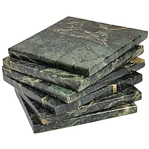 CraftsOfEgypt Set of 6 - Green Marble Stone Coasters Polished Coasters – 3.5 x 3.5 Inches (9x9 cm) Square – Protection from Drink Rings