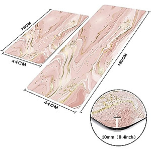 Mrcrypos Pink Gold Marble Kitchen Mats for Floor Set of 2 PVC Kitchen Rug Waterproof Cushioned Anti Fatigue Comfort Mat Non Slip Standing Mat Laundry Kitchen Accessories 17"x29"+17"x47"