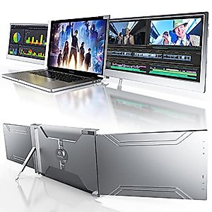 LIMINK S19 Laptop Triple Portable Monitor, 14-Inch Tri Screen Extender for Laptops, 1080P FHD with IPS Dual Monitor, Compatible with 14-17" MacOS/Wins Laptops, Powered by USB-C/USB-A/HDMI, Silver B