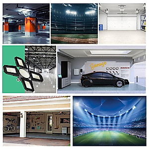 2-Pack LED Garage Light, 120W Deformable LED Shop Light with E26/E27 Medium Base, 12000 Lumens with 5 Aluminum Adjustable Panels, 3500K Screw LED Ceiling Light for Attic, Workshop, Basement