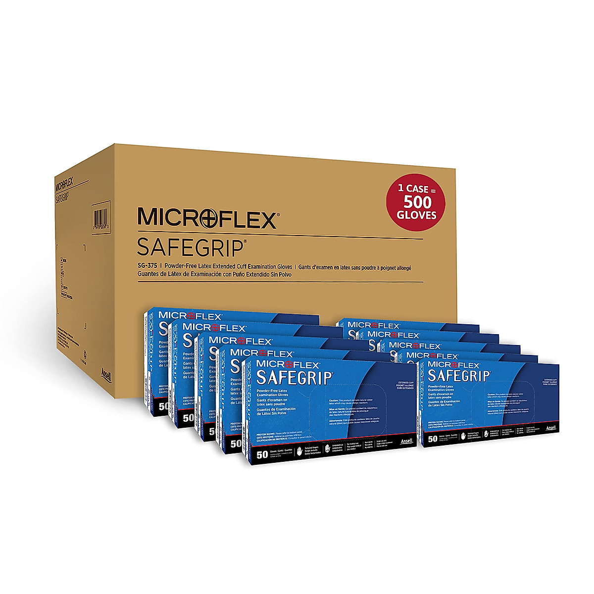 Microflex SafeGrip SG-375 Extra Thick Disposable Latex Gloves for Life Sciences, Automotive w/Textured Fingertips - Medium Blue (Box of 50)